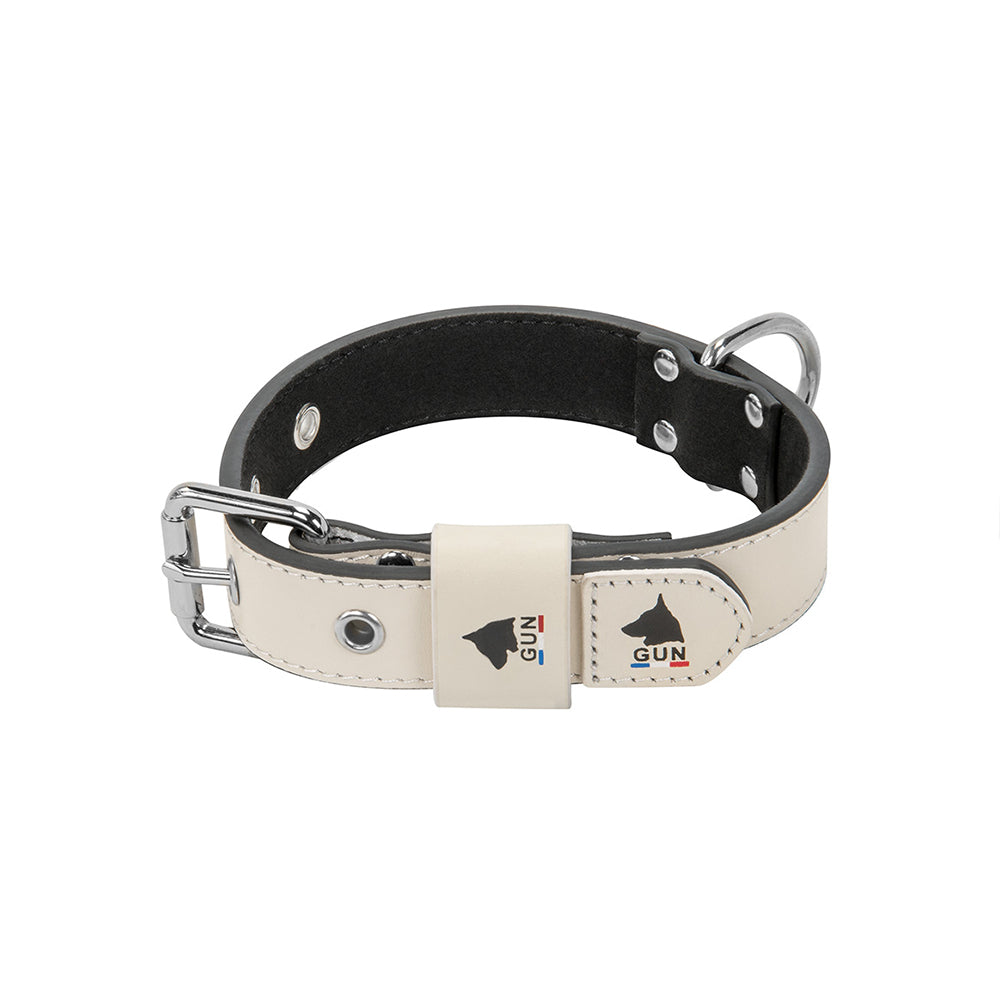 White leather dog collar - GUN